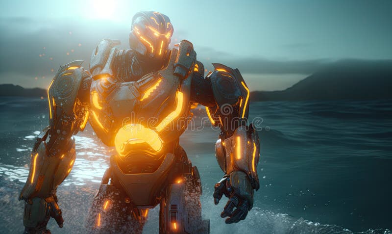 Science Fiction Robot Knight with Helmet Stock Illustration ...