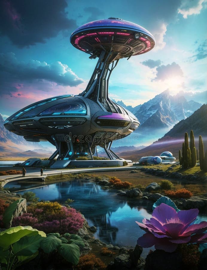 Science Fiction Scenery, Space Base on Alien Planet, Sky with Clouds ...