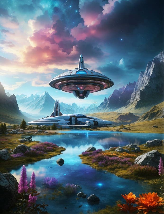 Science Fiction Scenery, Space Base on Alien Planet, Sky with Clouds ...