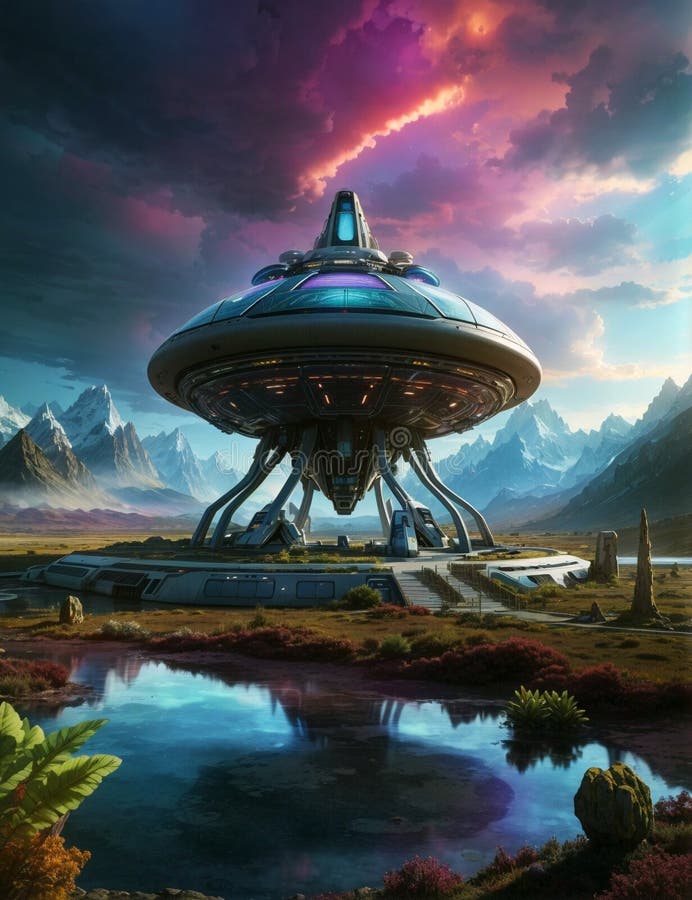 Science Fiction Scenery, Space Base on Alien Planet, Sky with Clouds ...