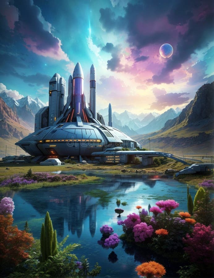Science Fiction Scenery, Space Base on Alien Planet, Sky with Clouds ...