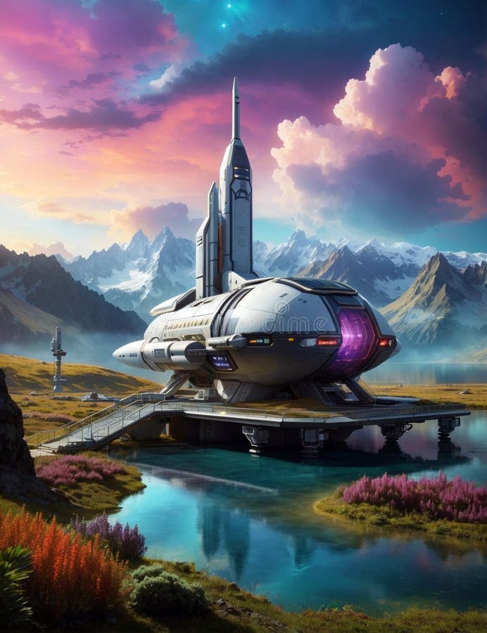 Science Fiction Scenery, Space Base on Alien Planet, Sky with Clouds ...