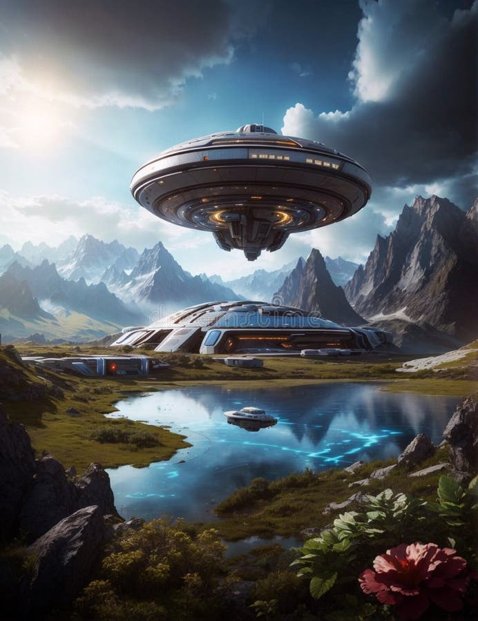 Science Fiction Scenery, Space Base on Alien Planet, Sky with Clouds ...