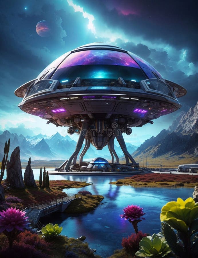 Science Fiction Scenery, Space Base on Alien Planet, Sky with Clouds ...
