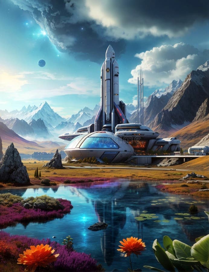 Science Fiction Scenery, Space Base on Alien Planet, Sky with Clouds ...