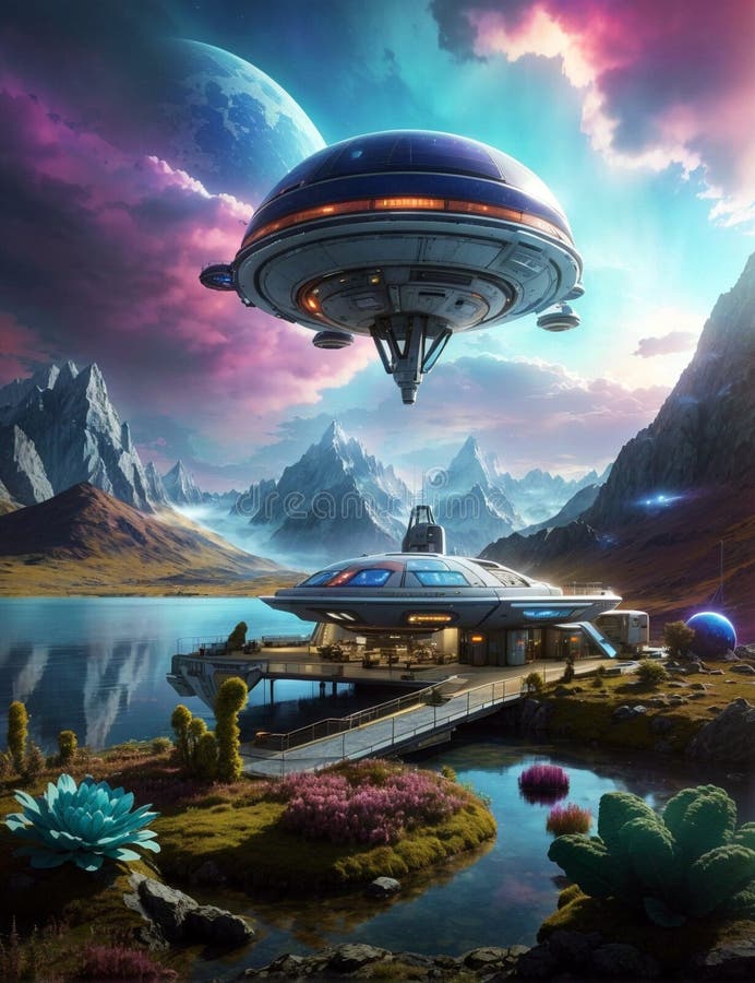 Science Fiction Scenery, Space Base on Alien Planet, Sky with Clouds ...