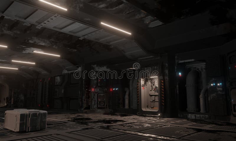 Science Fiction Simulation Base Central in Hallway Stock Illustration ...