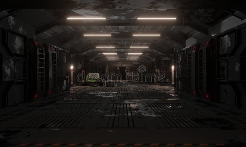 Science Fiction Simulation Base in Dark Scene Stock Illustration ...