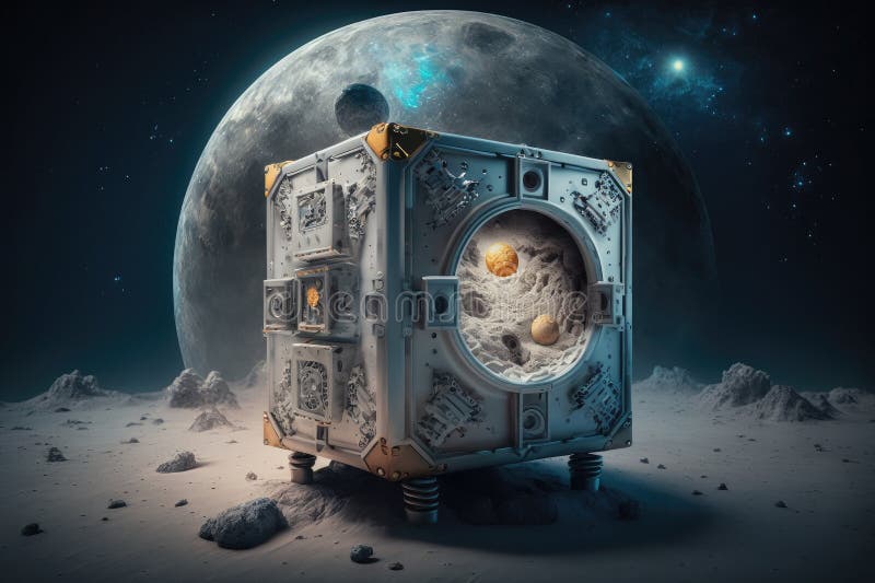 Science Fiction Space Chest on the Moon Stock Illustration - Illustration of mystery, surface ...