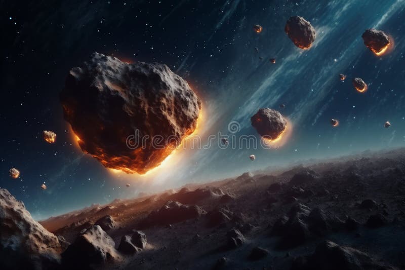 Science Fiction Visualisation of Cosmos with Hot Red Asteroid Glow in ...