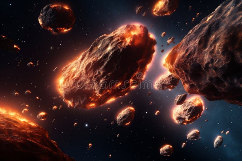 Science Fiction Visualisation of Cosmos with Hot Red Asteroid Glow in ...