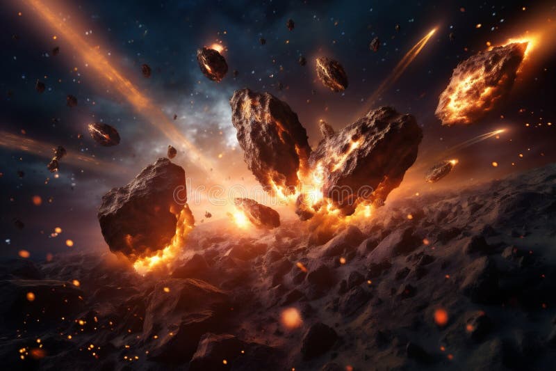 Science Fiction Visualisation of Cosmos with Hot Red Asteroid Glow in ...