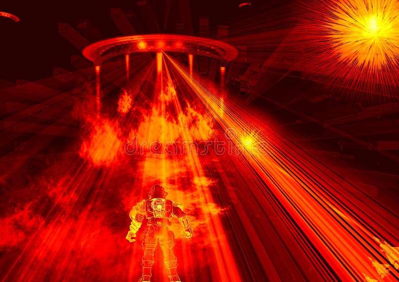 Science fiction war scene stock illustration. Illustration of explosies ...