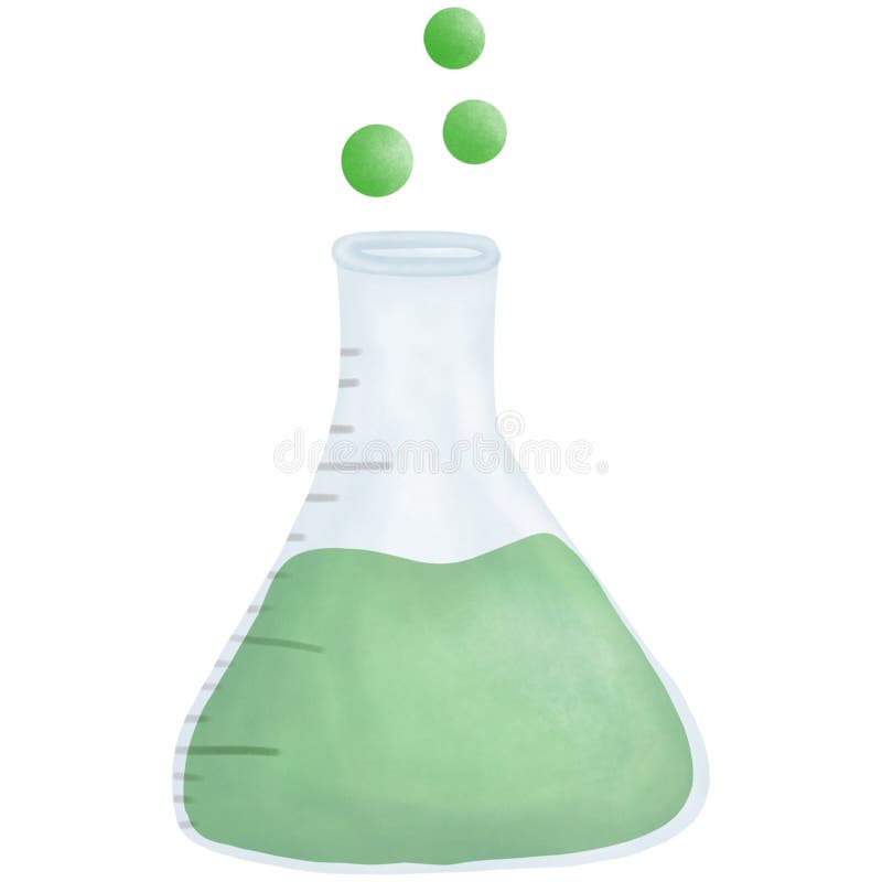 Science Flask with Green Liquid Stock Illustration - Illustration of ...