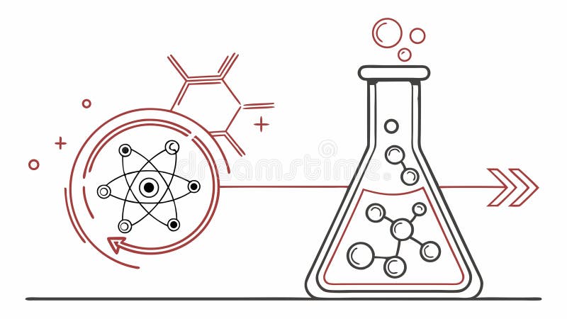 Science Flask Illustration with Molecule Structure and Arrows, Vector ...