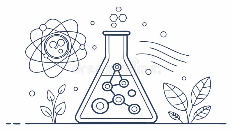 Science Flask Molecules Leaves Sketch, Vector Design Generative AI ...