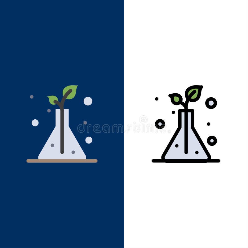Science, Flask, Trees Icons. Flat and Line Filled Icon Set Vector Blue ...