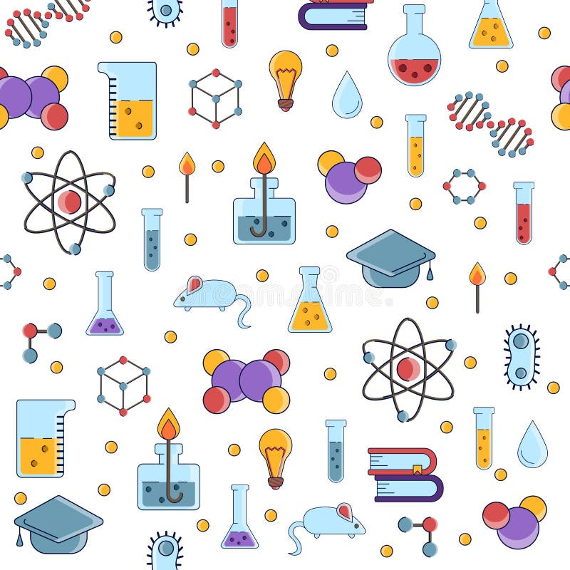 Science Flat Seamless Pattern with Scientific Elements - Molecule, Atom ...