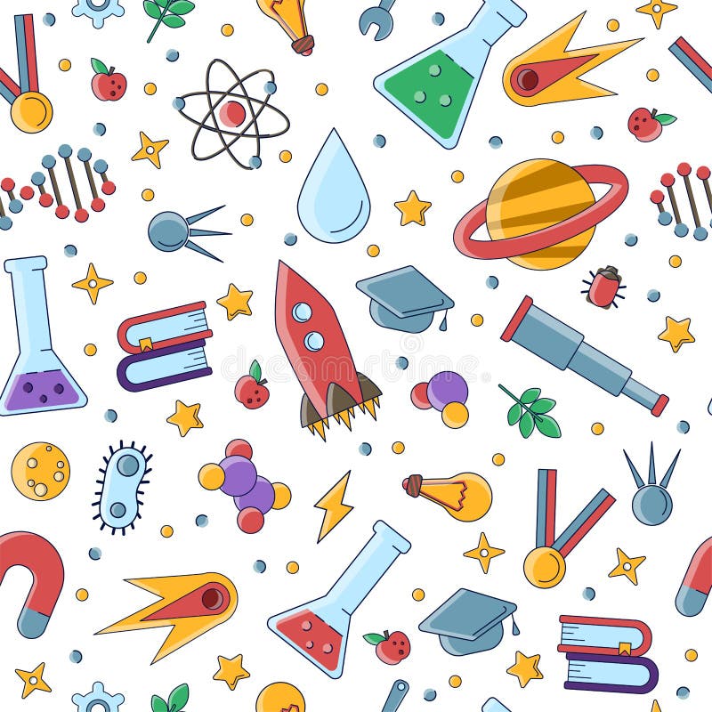 Science Flat Seamless Pattern with Scientific Elements - Molecule, Atom ...