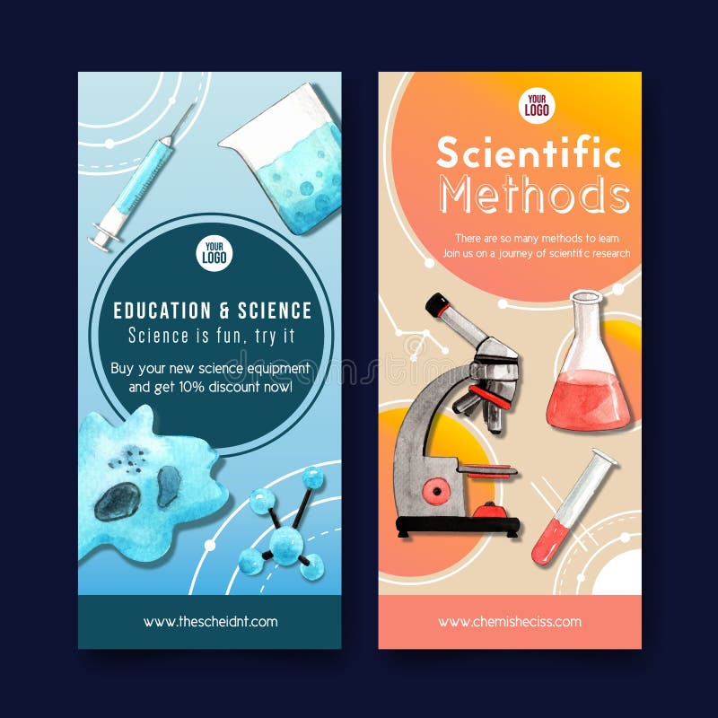 Science Flyer Design with Beaker, Syringe, Microscope Watercolor ...