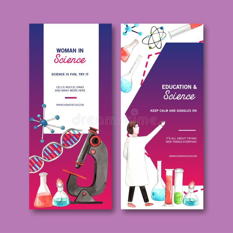 Science Flyer Design with Man, Microscope Watercolor Illustration Stock ...