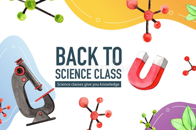Science Frame Design with Magnet, Microscope Watercolor Illustration ...