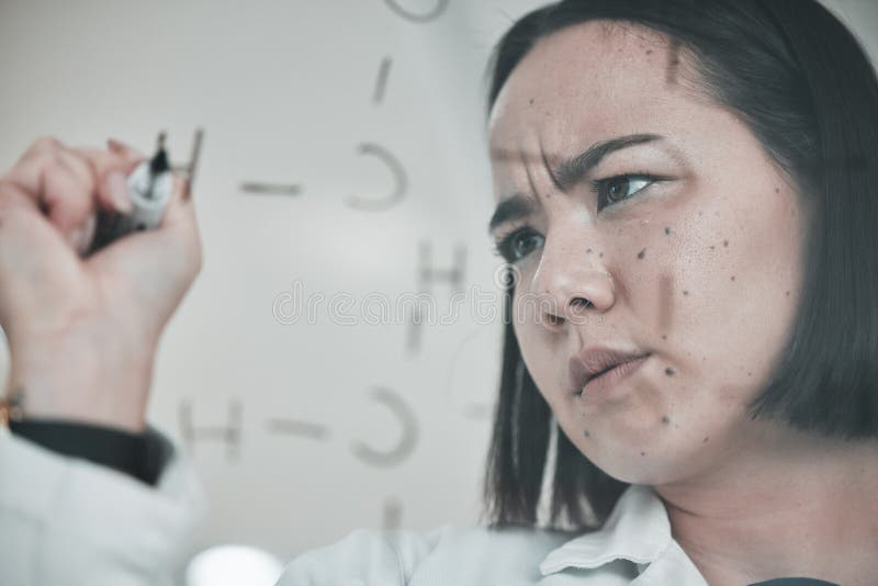 Science, Board and a Woman Writing for Research, Planning Healthcare or ...