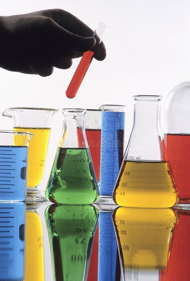 Laboratory Glassware with Liquids Stock Photo - Image of research ...