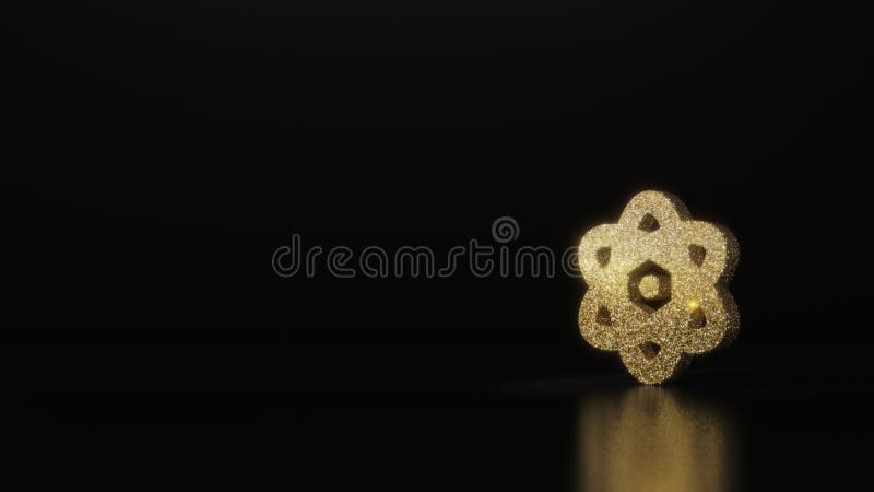 Science Glitter Gold Glitter Symbol of Atom 3D Rendering on Dark Black ...