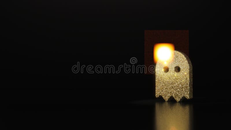 Science Glitter Gold Glitter Symbol of Ghost 3D Rendering on Dark Black ...