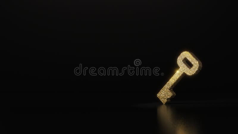 Science Glitter Gold Glitter Symbol of Key 3D Rendering on Dark Black ...