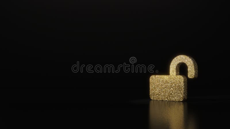 Science Glitter Gold Glitter Symbol of Lock Open 3D Rendering on Dark ...