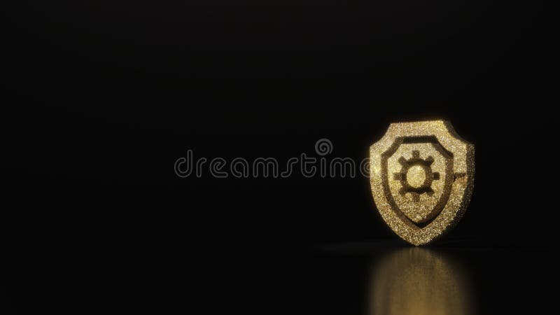 Science Glitter Gold Glitter Symbol of Shield 3D Rendering on Dark ...