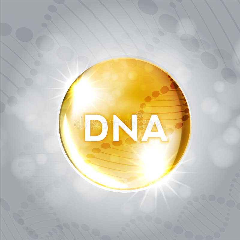 Science Glossy Yellow Balls with DNA Molecular Structure. Vector ...
