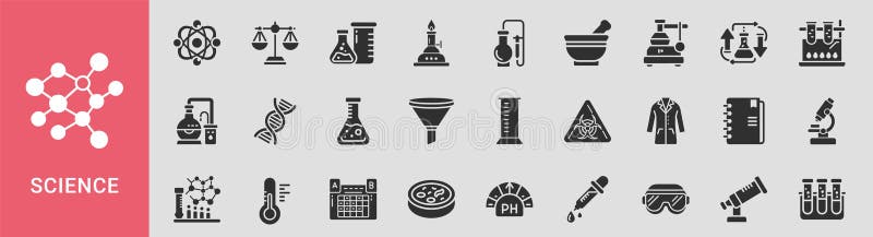 Science Glyph Icon Set Scientific Research Experiments Stock Vector ...