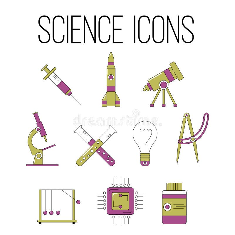 Science Icon Pack. Education Set Stock Vector - Illustration of rocket ...