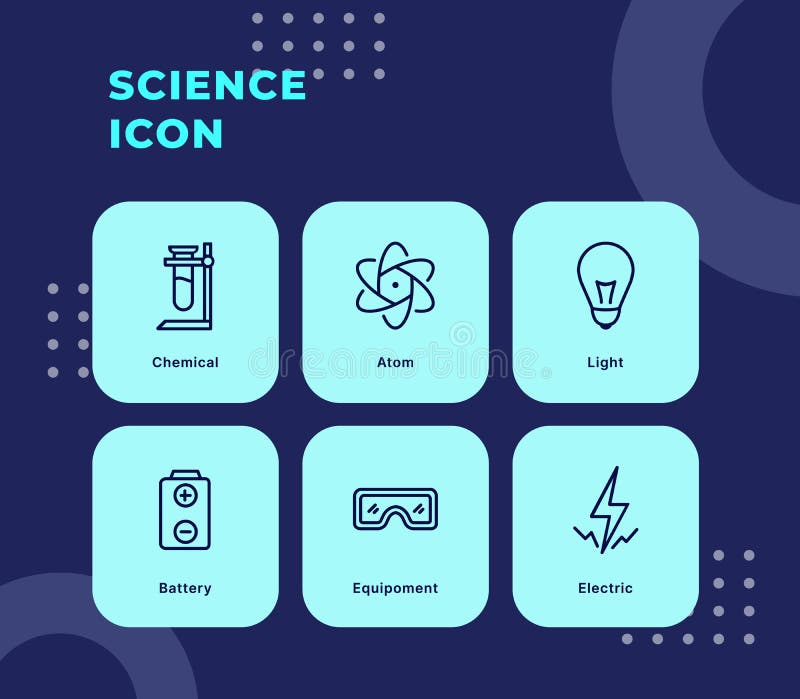 Science Icon Set with Modern Flat Outline Style Blue Theme Stock Vector ...