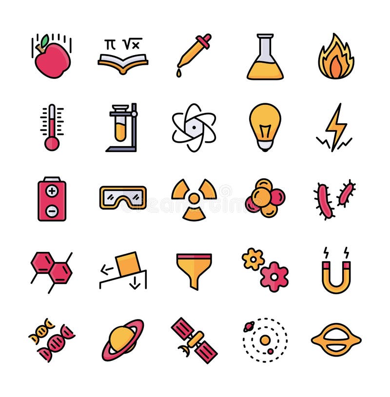 Science Icon Set Outline Style Filled Color Modern Flat Design Stock ...