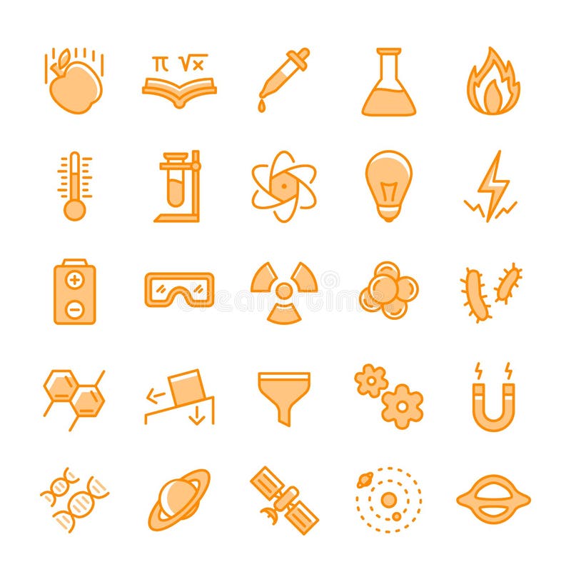 Science Icon Set Green Line Black Isolated Modern Flat Design Stock ...