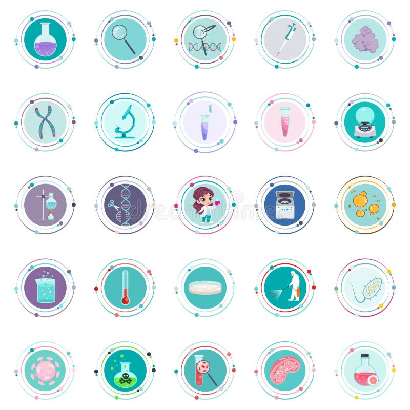 Science and Laboratory Themed Cartoon Illustration Icon Set Stock ...