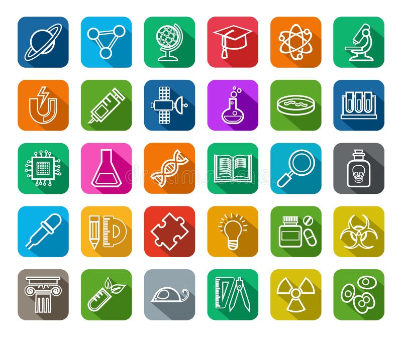 Science, White Background, Contour Icons, Monochrome, Seamless, Vector ...