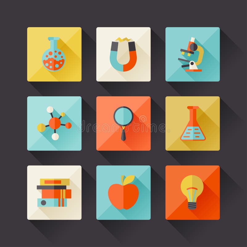 Science Icons in Flat Design Style Stock Vector - Illustration of ...