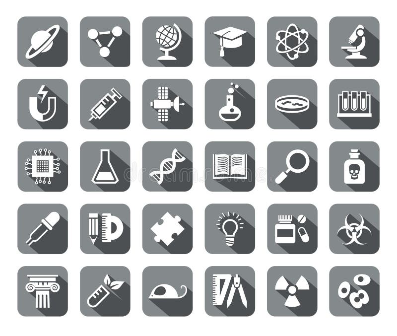 Science, Icons, Set, Colored with Outline. Stock Vector - Illustration ...