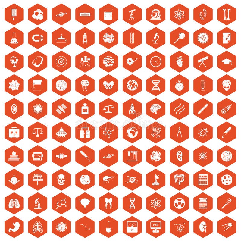 100 Science Icons Hexagon Orange Stock Vector - Illustration of ...