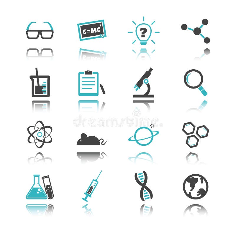 Science Icons with Reflection Stock Vector - Illustration of question ...
