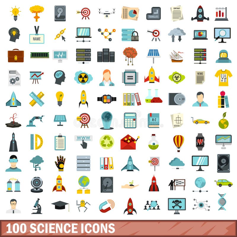 100 Science Icons Set, Simple Style Stock Vector - Illustration of ...
