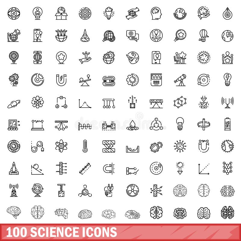 100 Science Icons Set, Outline Style Stock Vector - Illustration of ...