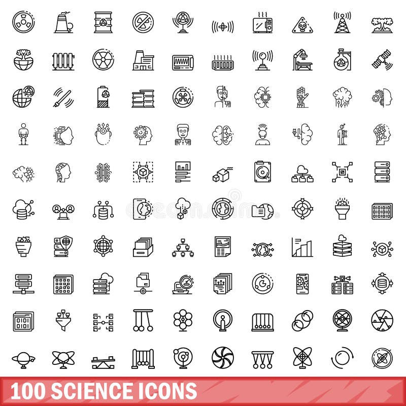100 Science Icons Set, Outline Style Stock Vector - Illustration of ...