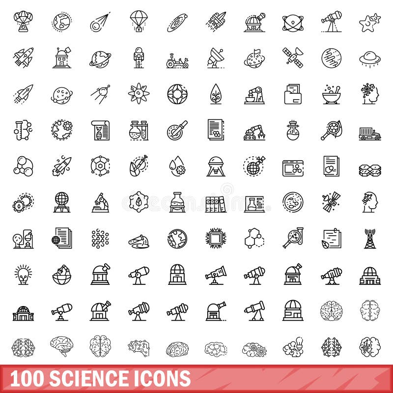 100 Science Icons Set, Outline Style Stock Vector - Illustration of ...