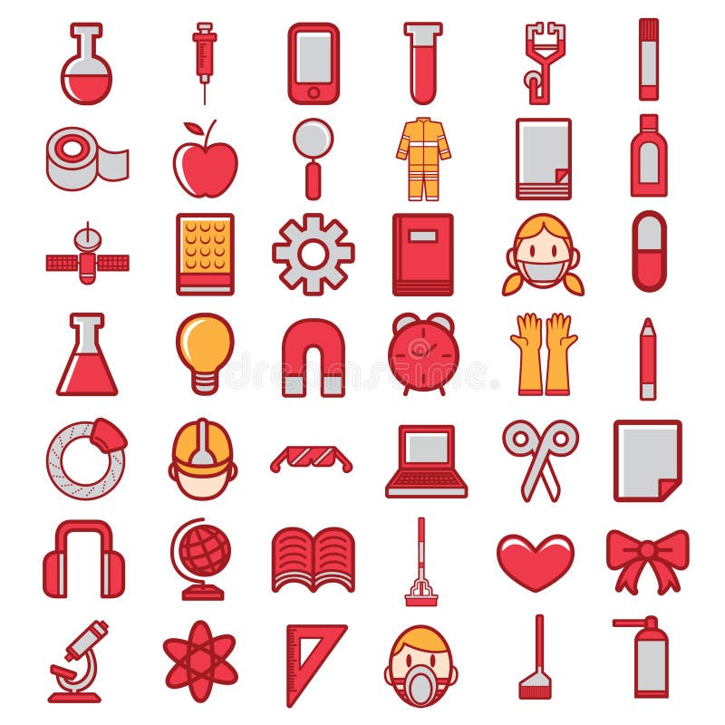 Science Icons Set with Red Color Stock Vector - Illustration of ...